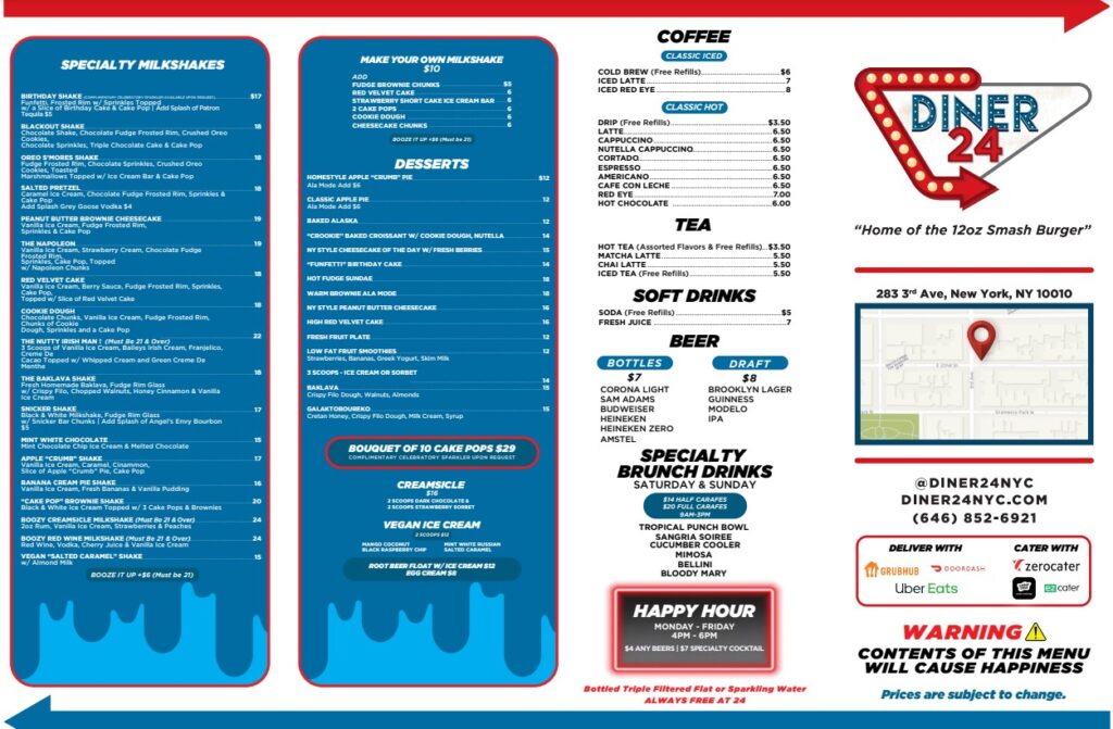 Main Menu - Diner 24 NYC